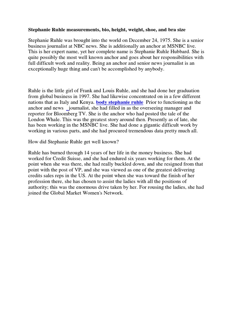 Stephanie Ruhle Measurements, Bio, Height, Weight, Shoe, and Bra Size | PDF