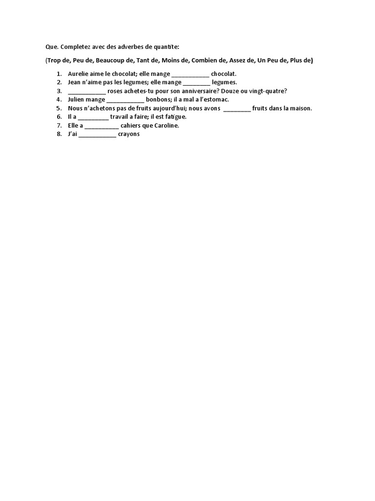 Adverbs of Quantity Worksheet - 1 | PDF | Développement personnel ...