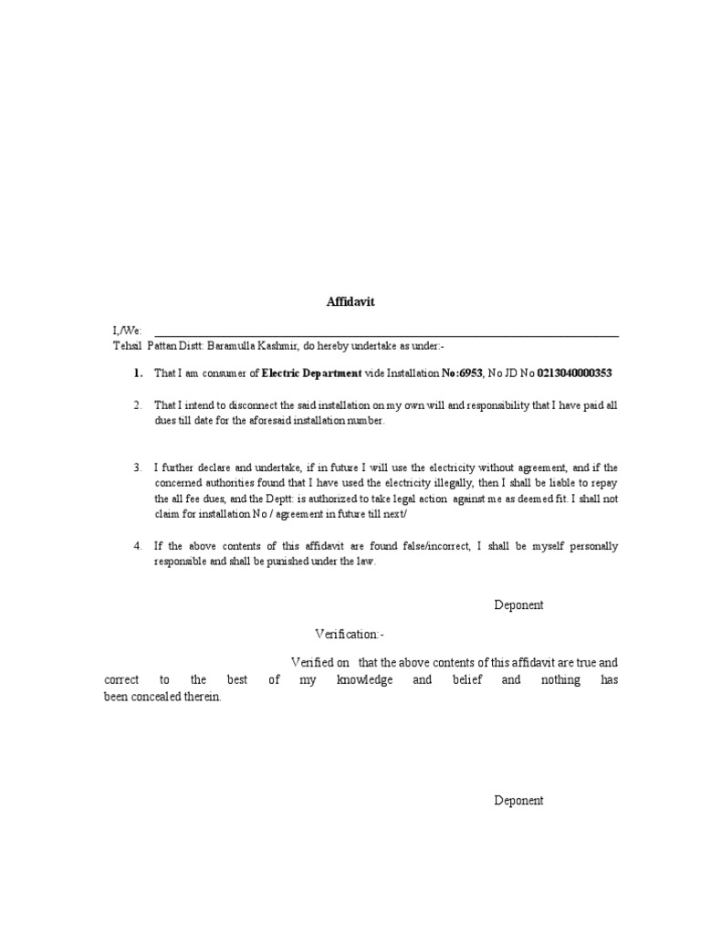 Affidavit Electric Department | PDF | Affidavit | Common Law