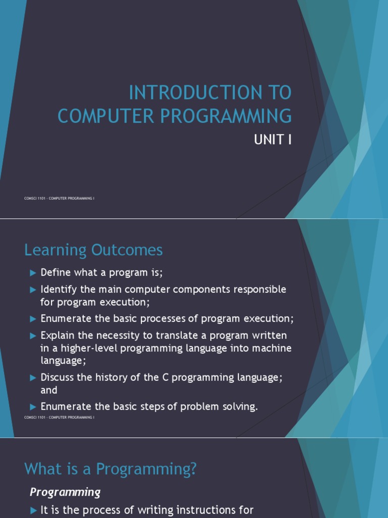 Introduction To Computer Programming Unit I Pdf Programming Language Computer Data Storage 5214