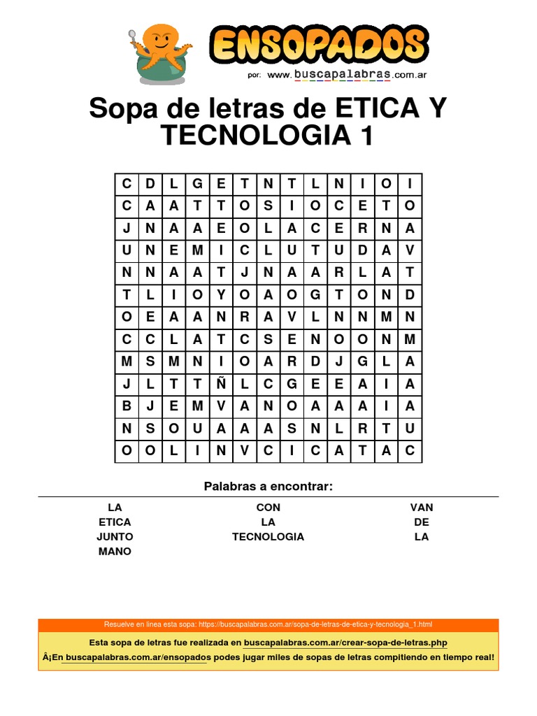 Sopa de Letras de Etica y Tecnologia 1 | PDF