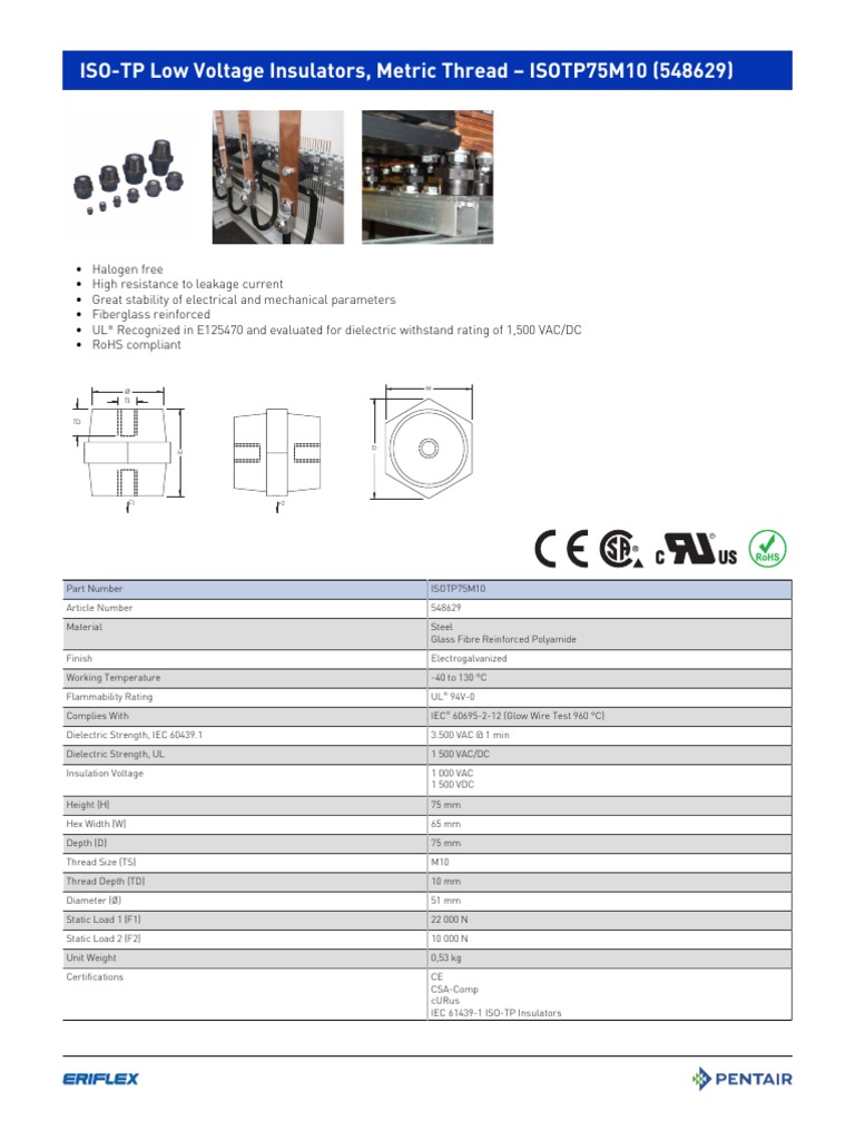 ISO-TP Low Voltage Insulators, Metric Thread - ISOTP75M10 (548629 ...
