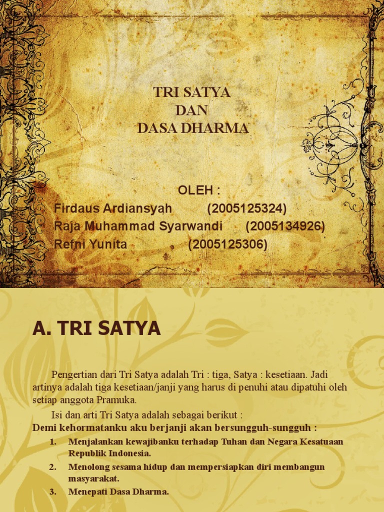 Tri Satya Dan Dasa Dharma (Kelompok 2) | PDF
