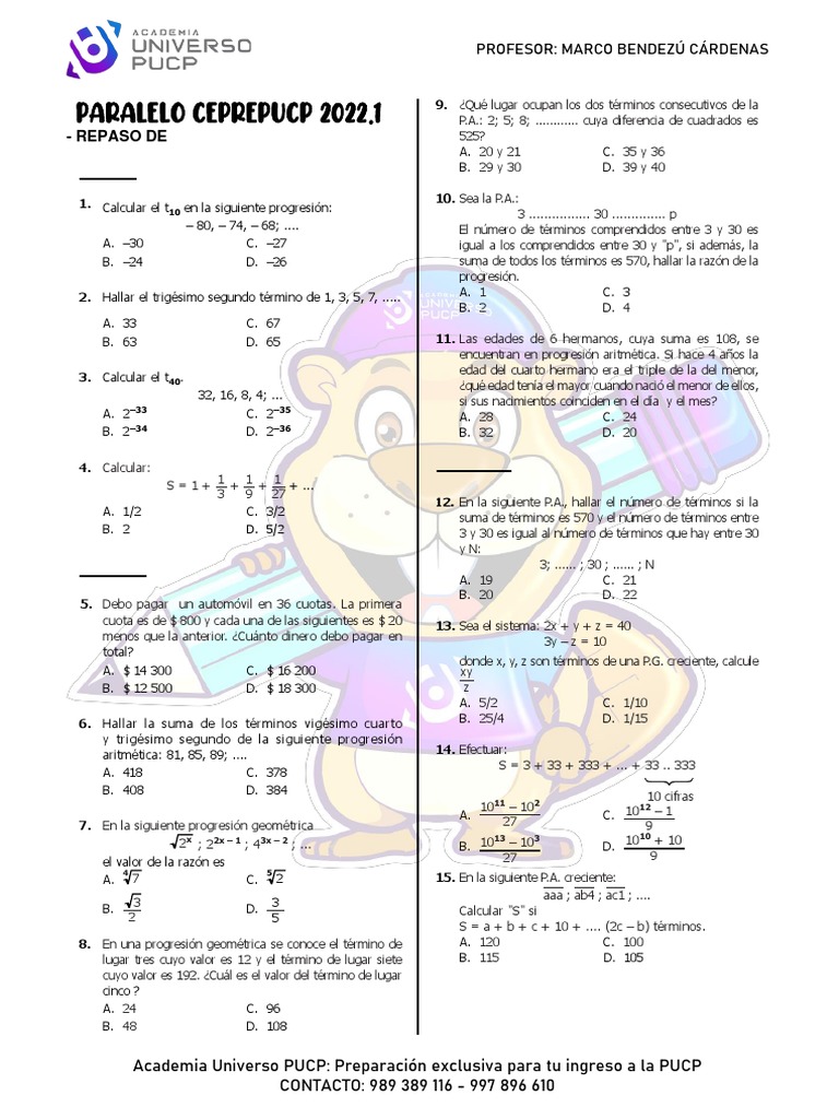 9 Repaso Progresiones | PDF | Matemáticas