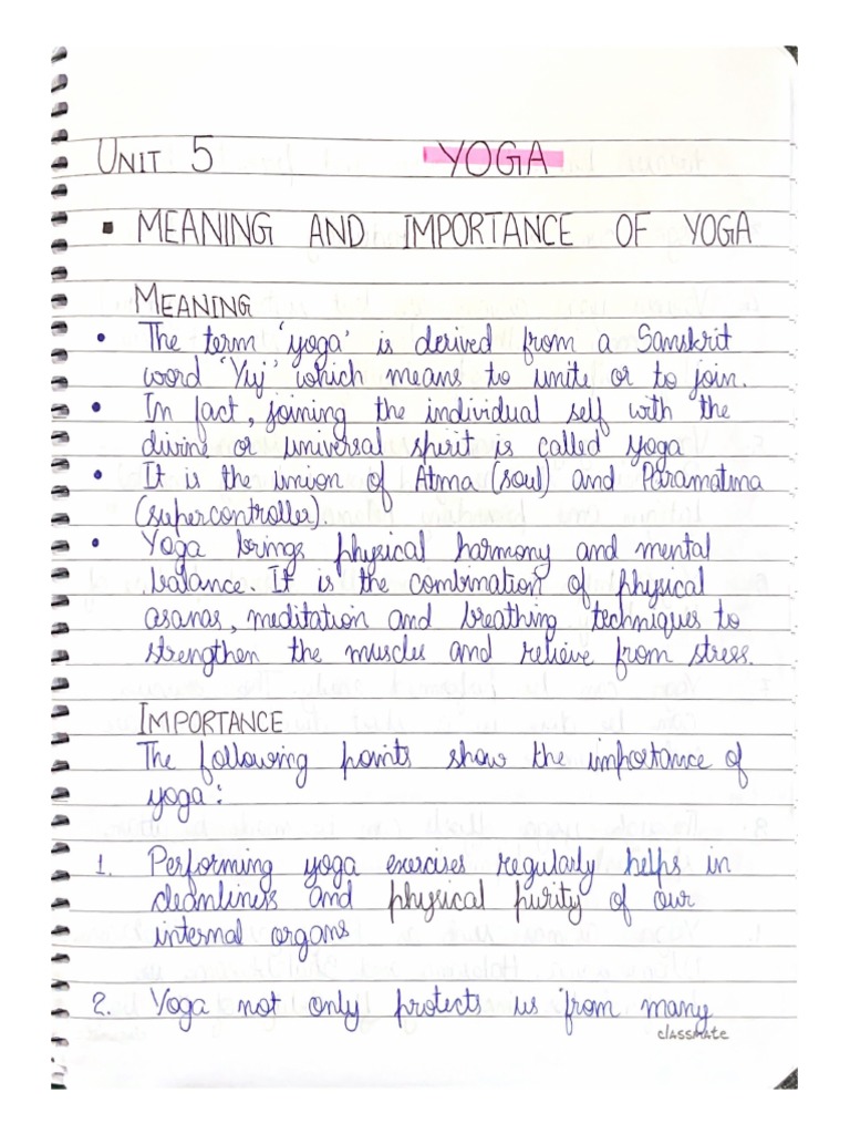 Class 11 Physical Ed. Yoga Chapter Notes | PDF