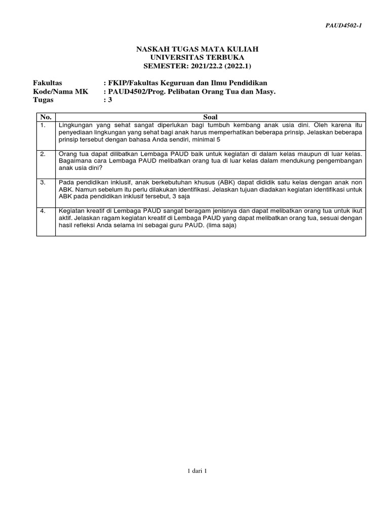 Soal Paud4502 tmk3 1 | PDF