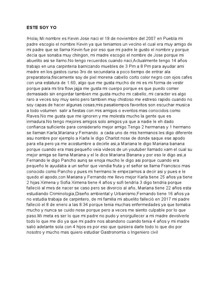 Historia de vida de Kevin José | PDF