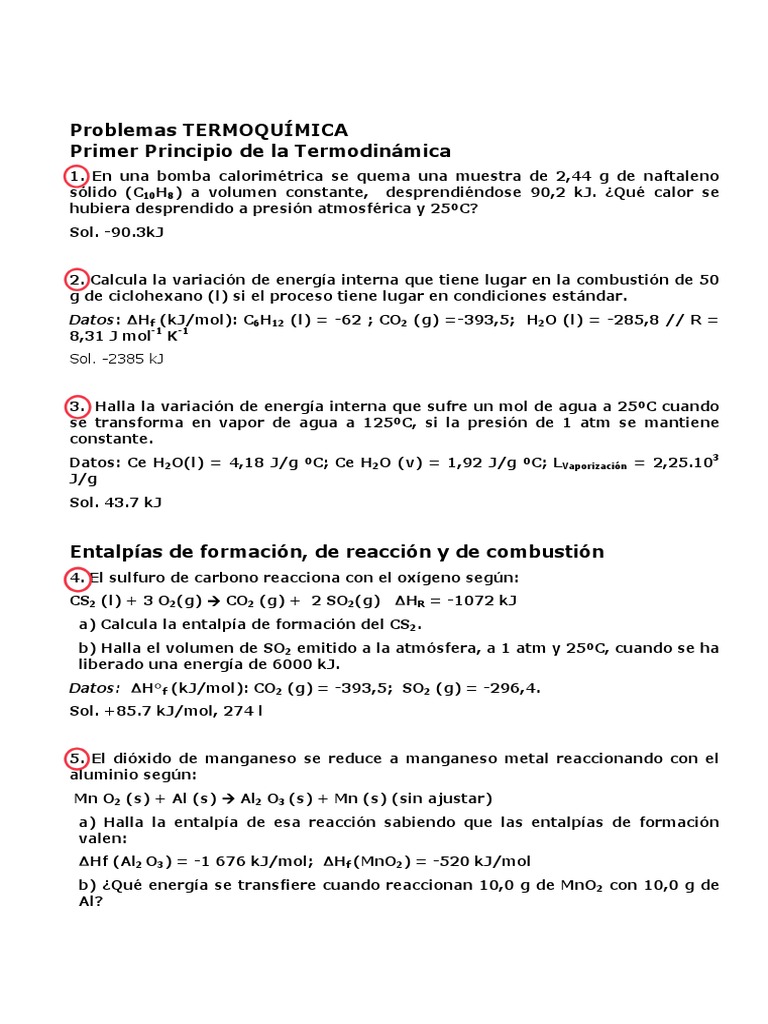 Ejercicios de Termoquã Mica | PDF | Combustión | Entalpía