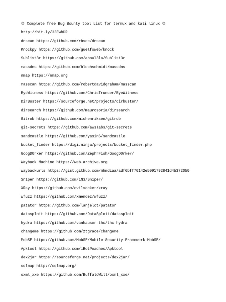 Comprehensive Bug Bounty Tools List | PDF | Computers