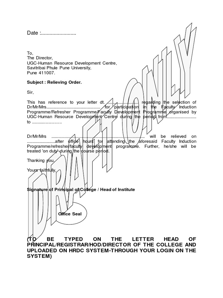 Relieving Order for Faculty Training | PDF