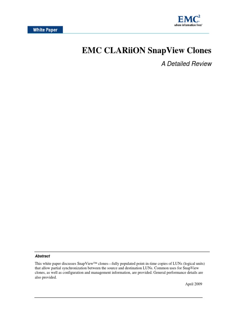 EMC CLARiiON SnapView Clones A Detailed Review | PDF | Backup ...