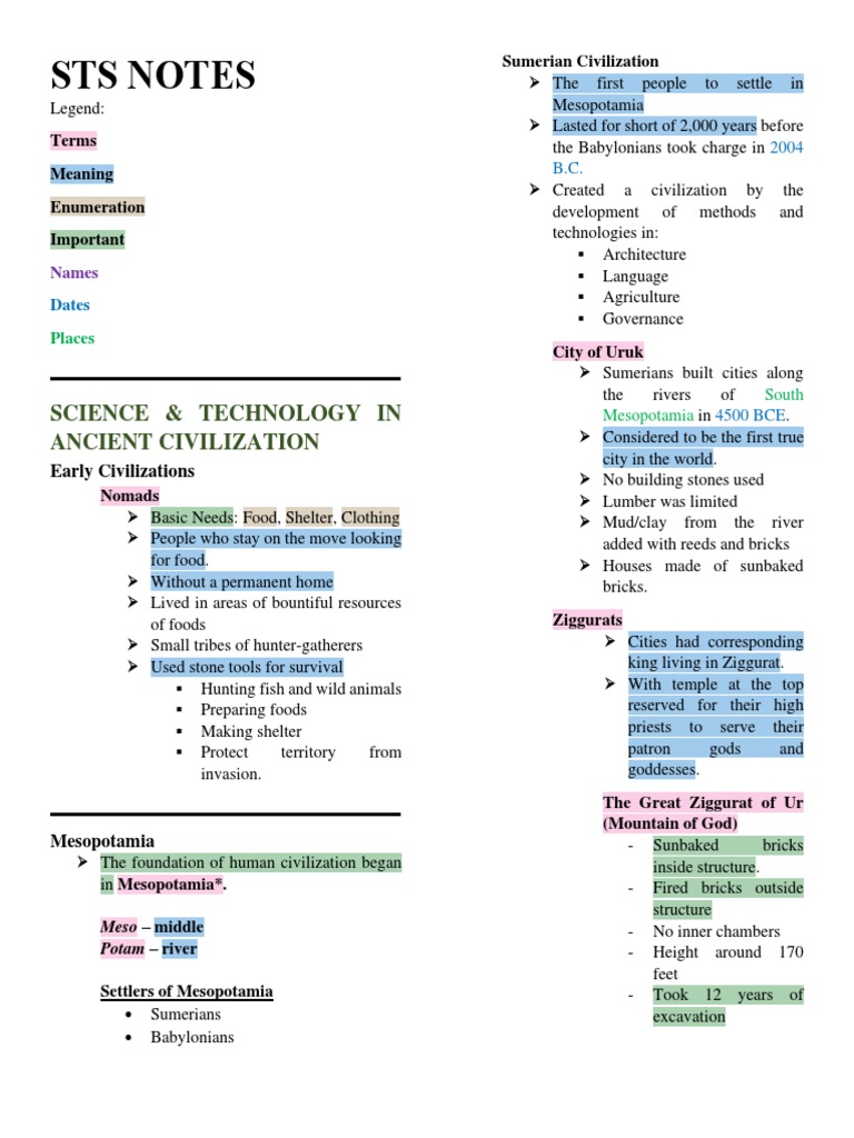 STS Notes | PDF | Sumer | Mesopotamia
