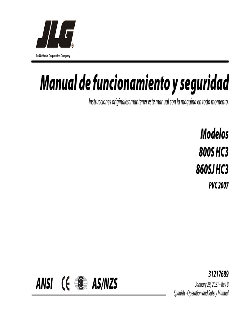 MANUAL DE FUNCIONAMIENTO, 860SJ HC3 - JLG - Operation - Spanish (Global ...