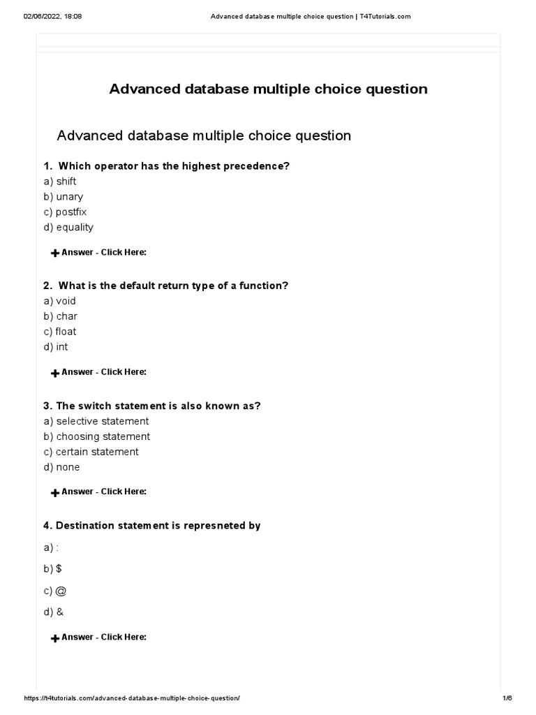 Advanced Database Multiple Choice Question | PDF | Multiple Choice | Databases