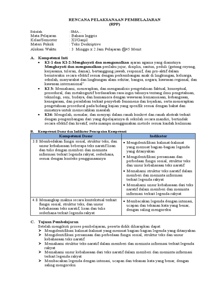 RPP - Supplementary Draft For Designing Lesson Plan | PDF