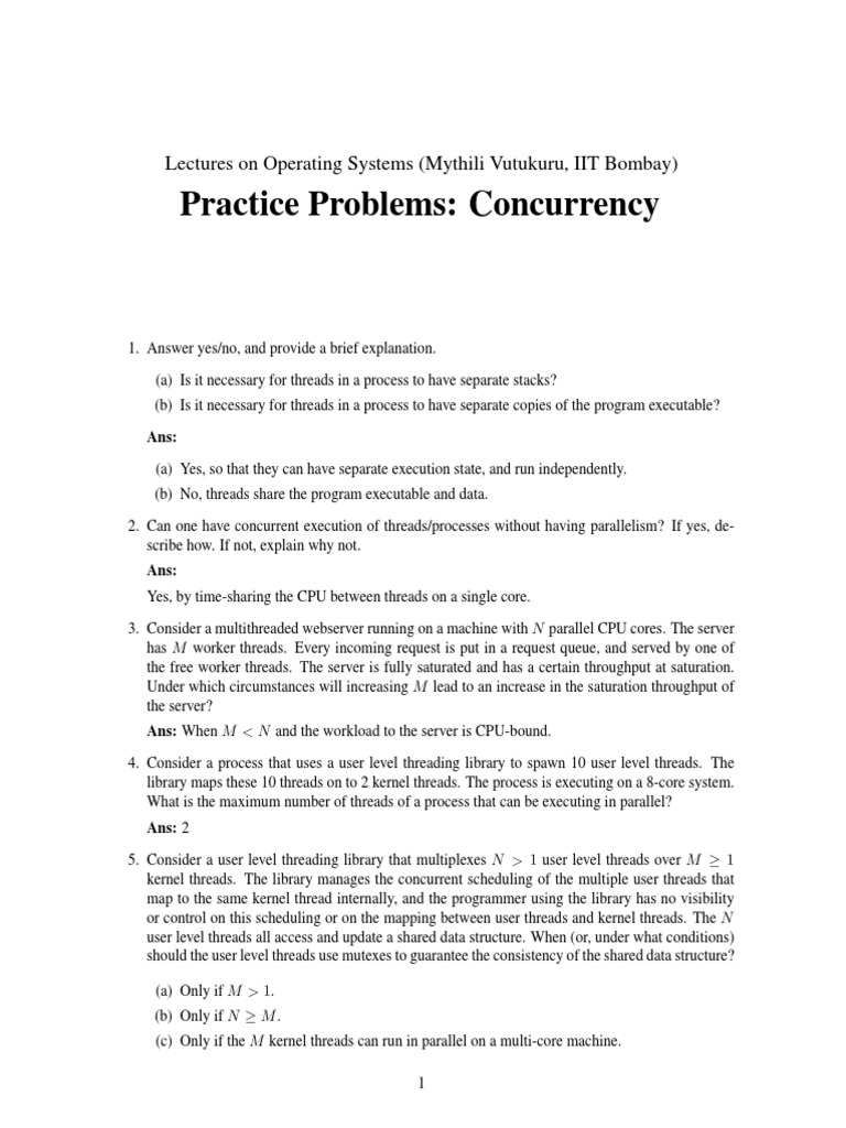Practice Problems: Concurrency: Lectures On Operating Systems (Mythili Vutukuru, IIT Bombay ...