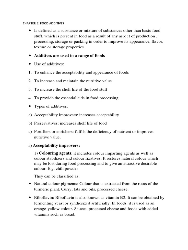 Food Additives Notes | PDF | Foods | Flavor