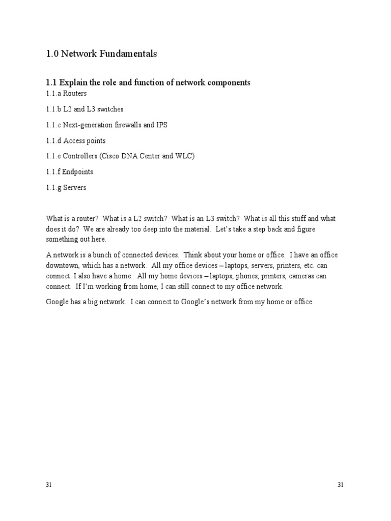 1.0 Network Fundamentals: 1.1 Explain The Role and Function of Network ...