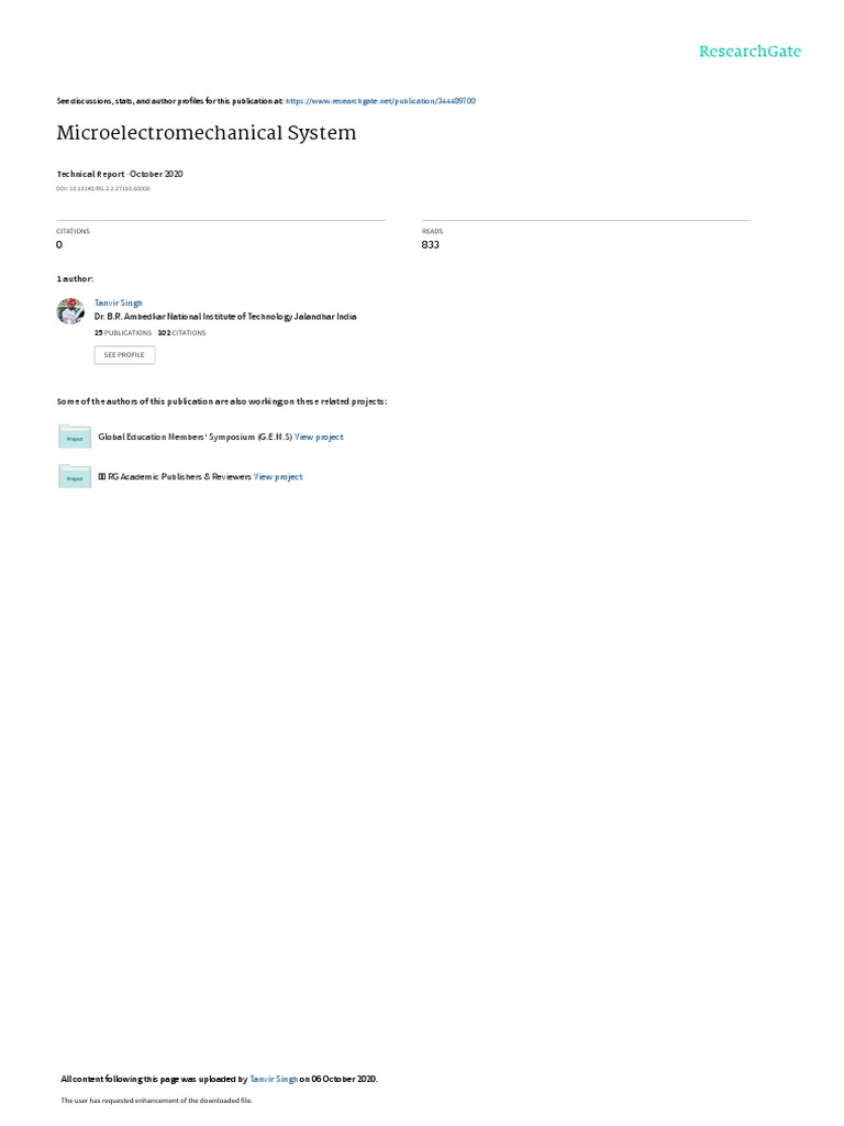 Micro Electromechanical System | PDF | Microelectromechanical Systems | Photolithography