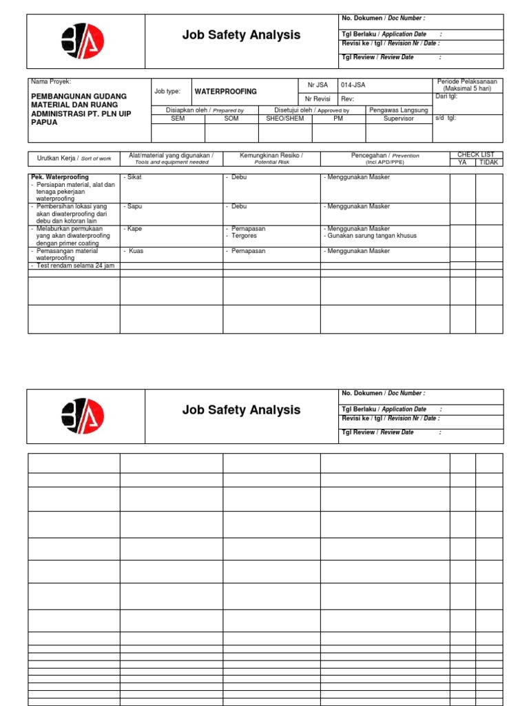 JSA Pek. Waterproofing | PDF