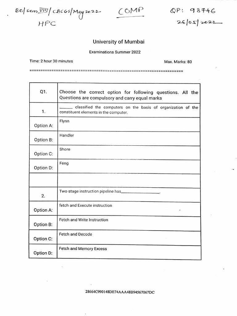 High Performance Computing (HPC) (80-Marks Sem8 - 2022) | PDF
