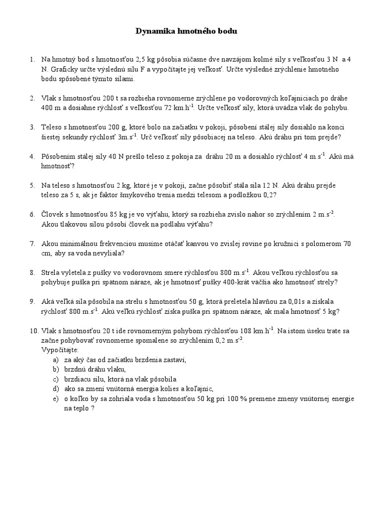 Dynamika Hmotného Bodu - Priklady | PDF