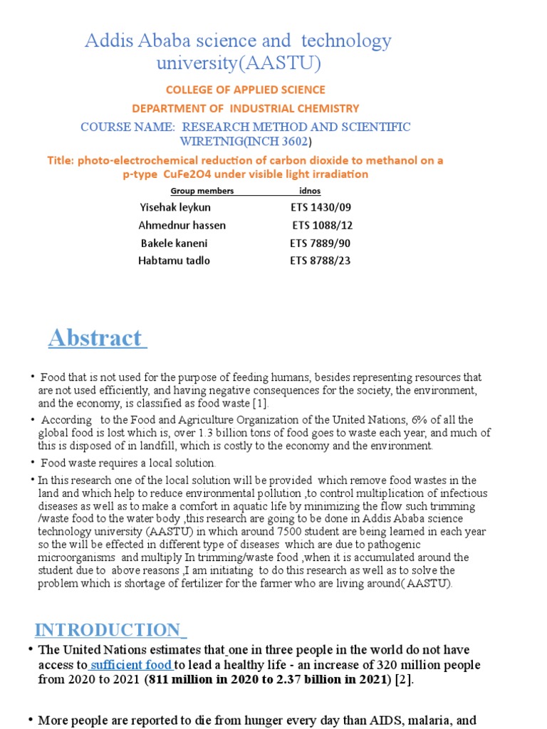 Addis Ababa Science and Technology University (AASTU) | PDF | Foods | Waste