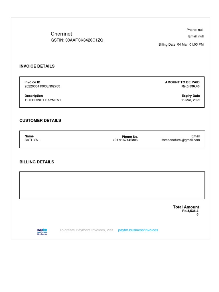 Cherrinet Payment Invoice Details | PDF