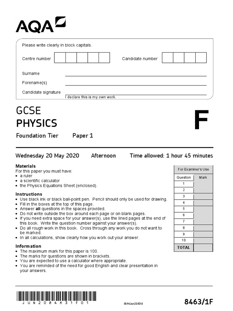 AQA GCSE NOV2020 Physics Paper 1F QP | PDF | Radioactive Decay | Neutron
