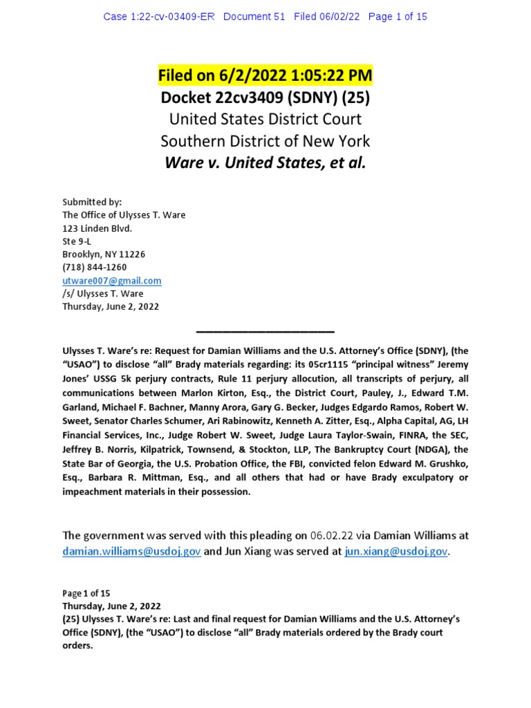 DKT 51 Re Request To USAO To Disclose All Brady Evidence. | PDF ...