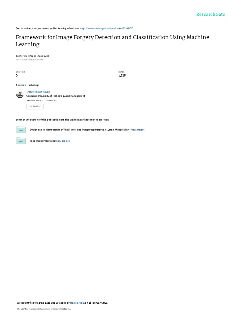 Framework For Image Forgery Detection And Classification Using Machine Learning Pdf