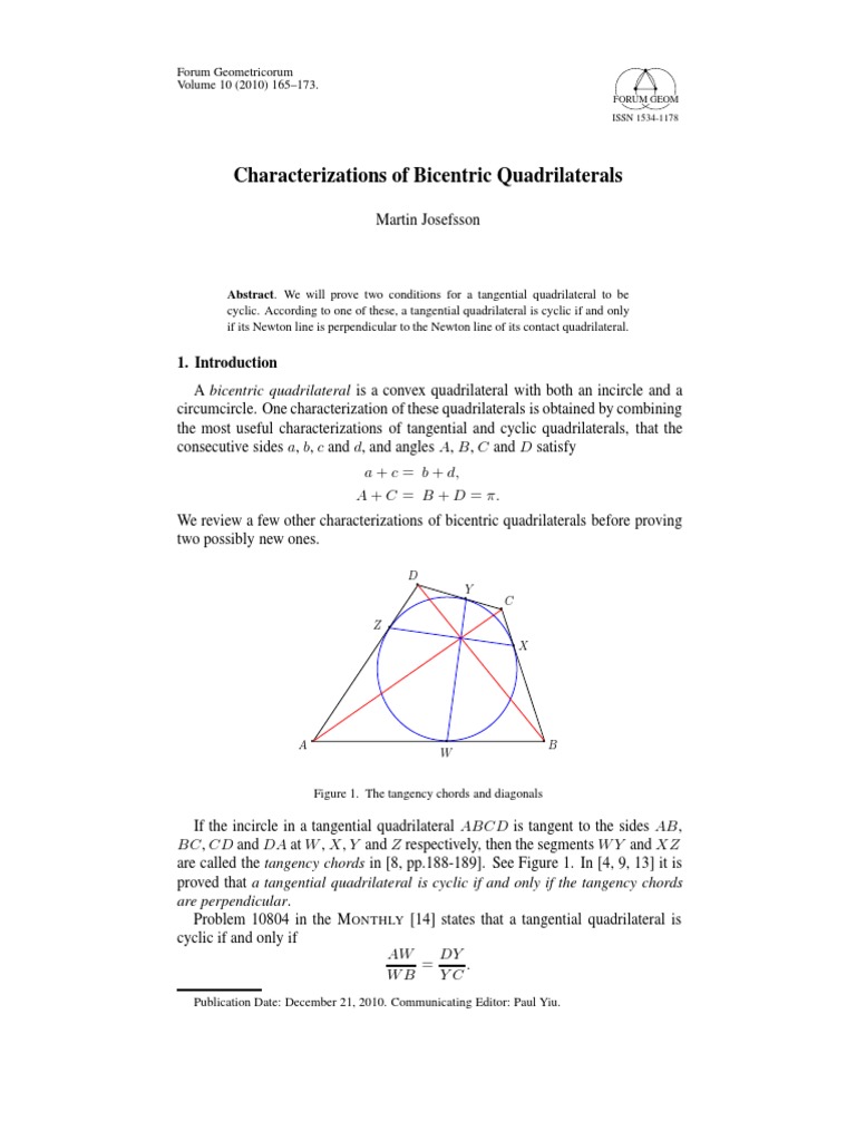 Characterizations of Bicentric Quadrilaterals | PDF | Triangle ...