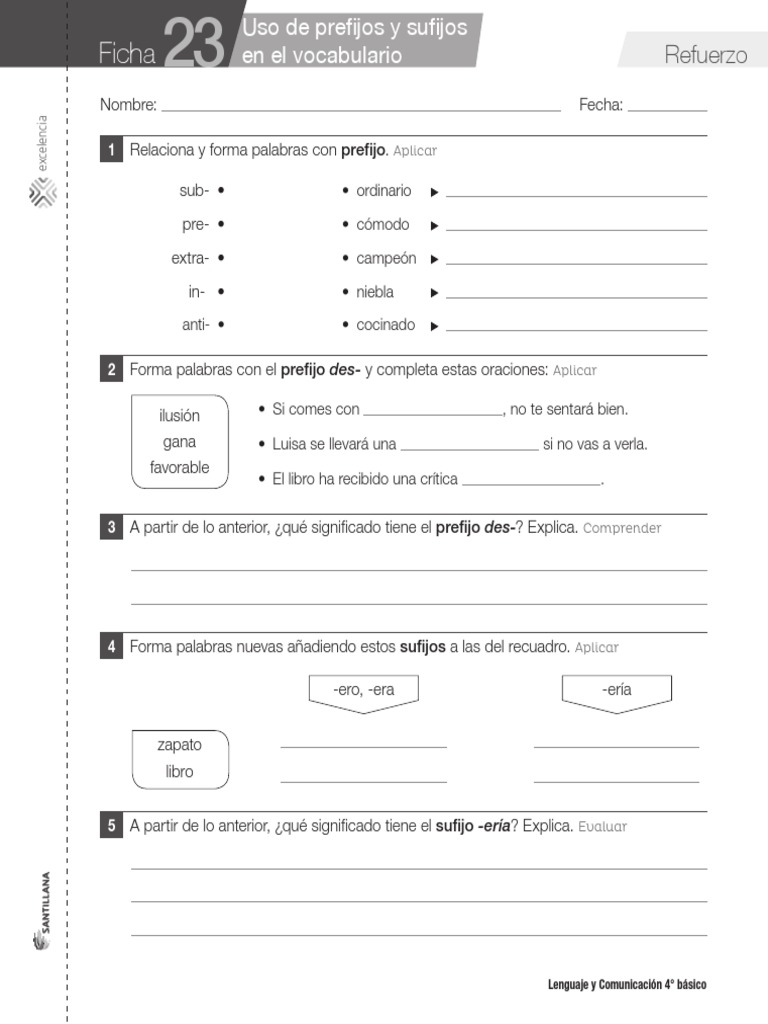Ficha 23 Uso de Prefijos y Sufijos en El Vocabulario | PDF ...