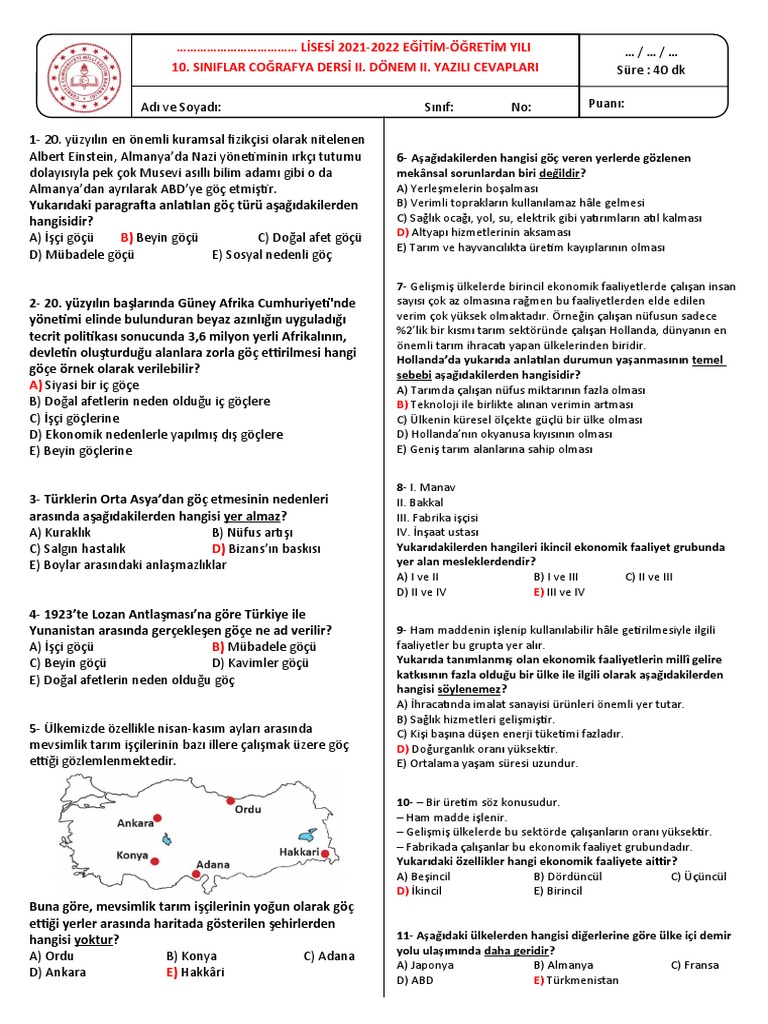 10-Sinif-2-Donem-2-Yazili-cevap-anahtari-2022 (1) | PDF