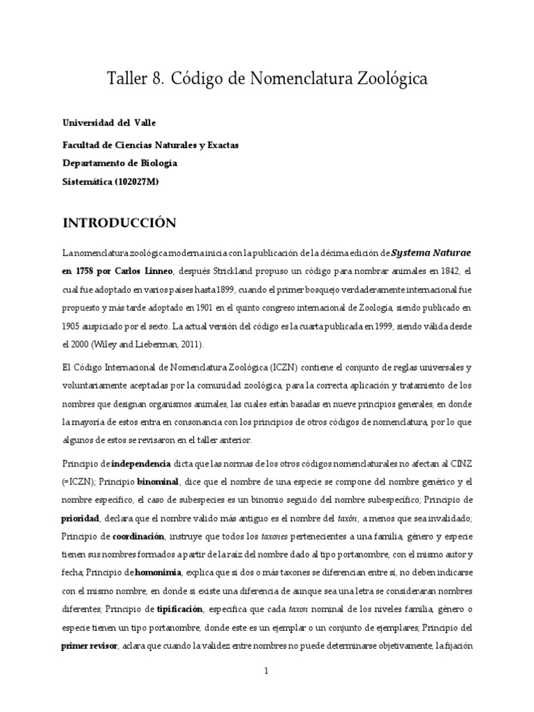 Nomenclatura Zoológica y Roloffia | PDF | Taxonomía (biología) | Botánica