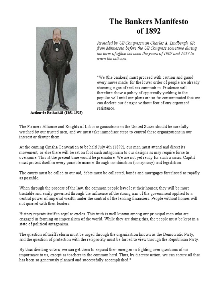 Bankers Manifesto 1892 | PDF | Foreclosure | The United States