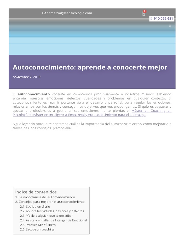 Autoconocimiento: Aprende A Conocerte Mejor | PDF | Las emociones ...