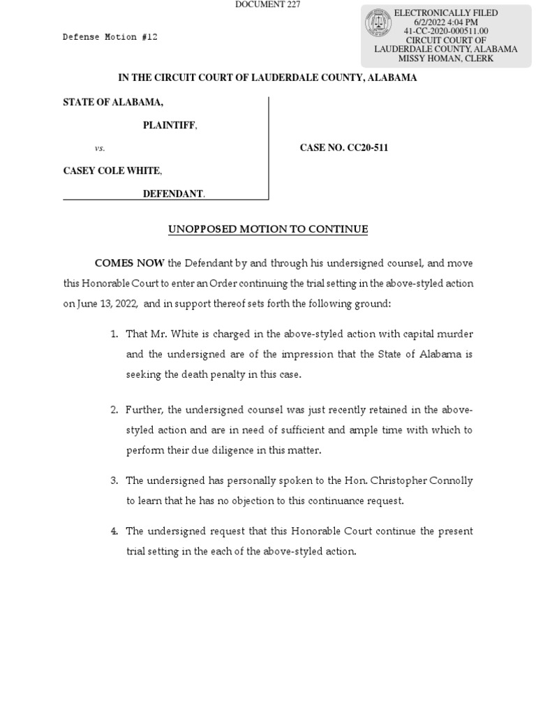 Motion To Continue Trial | PDF | Virginia Circuit Court | Justice
