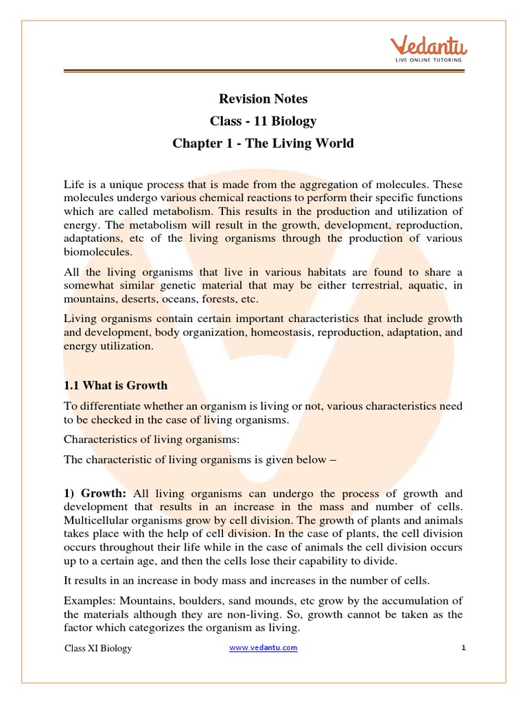 Class 11 Biology: The Living World Notes | PDF | Taxonomy (Biology) | Life