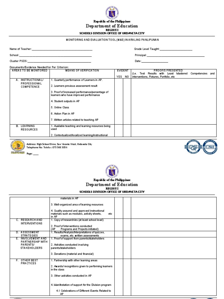ARAL Program Monitoring and Evaluation Tool | PDF | Educational ...