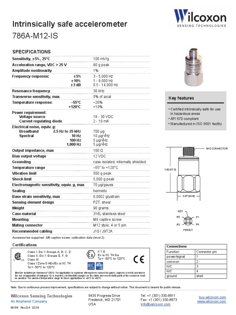 Wilcoxon 786A Accelerometer Specs | PDF | Hertz | Electrical Connector