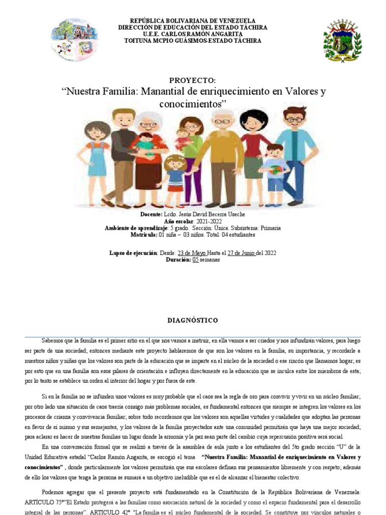 Proyecto Nuestra Familia 5to | PDF | Aprendizaje | Familia