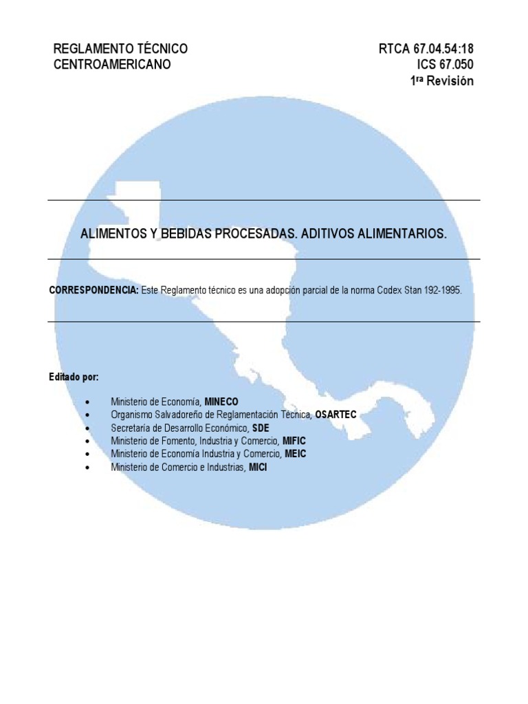 RTCA ALIMENTOS Y BEBIDAS PROCESADAS. y Adiv | PDF | Alimentos | Emulsión