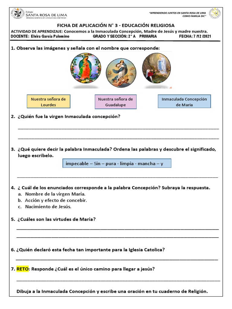 Ficha de Aplicación N°3 - Inmaculada Concepción | PDF