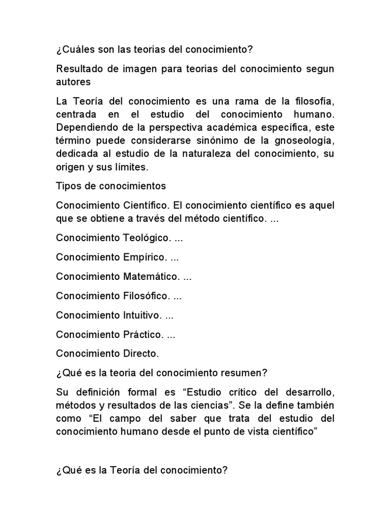 Cuáles Son Las Teorias Del Conocimiento | PDF | Conocimiento | Realismo filosófico