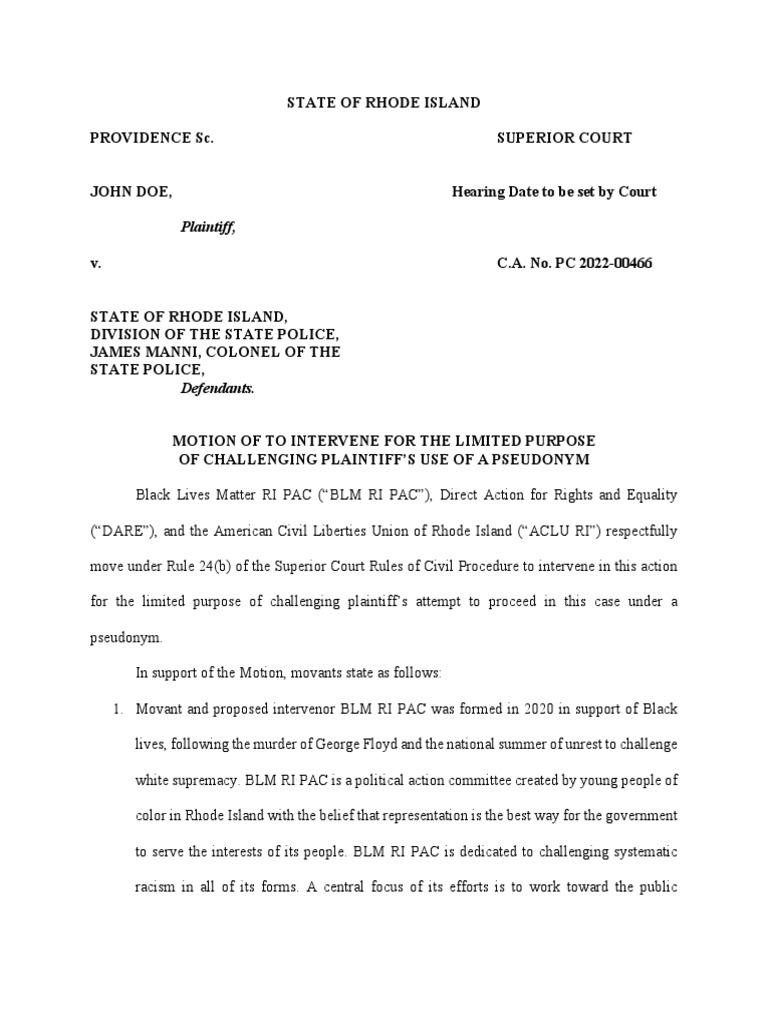 Motion of To Intervene For The Limited Purpose of Challenging Plaintiff ...