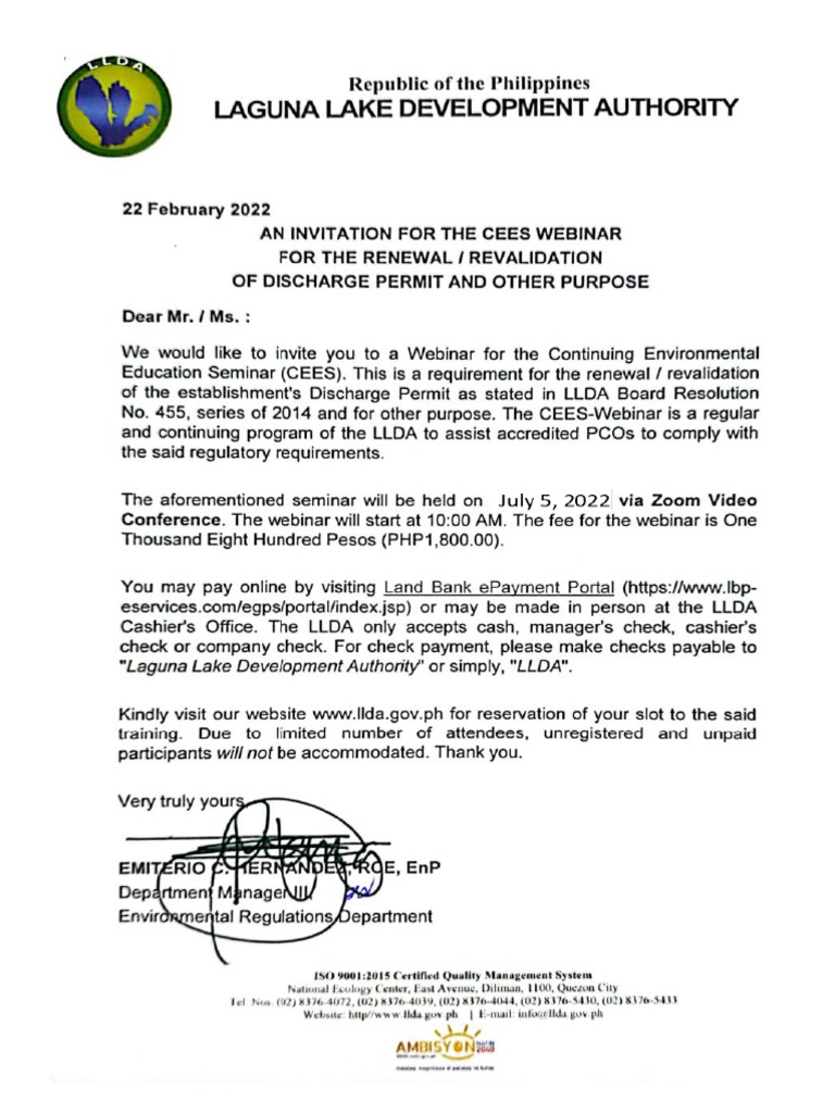 PCO CEES Training Invitation | PDF