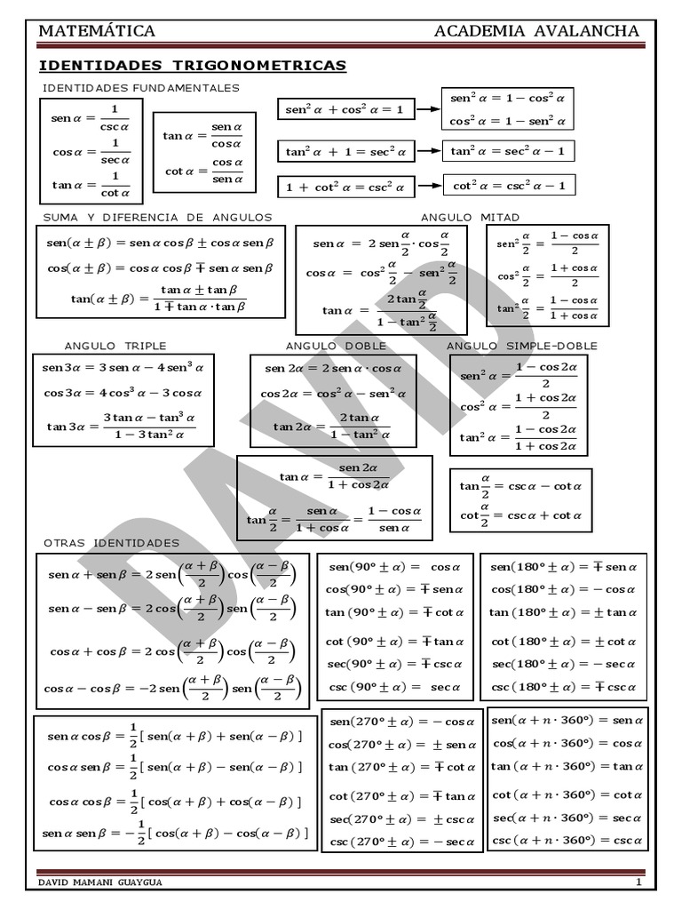 TRIGONOMETRIA Formulario | PDF | Mathematical Concepts | Special Functions