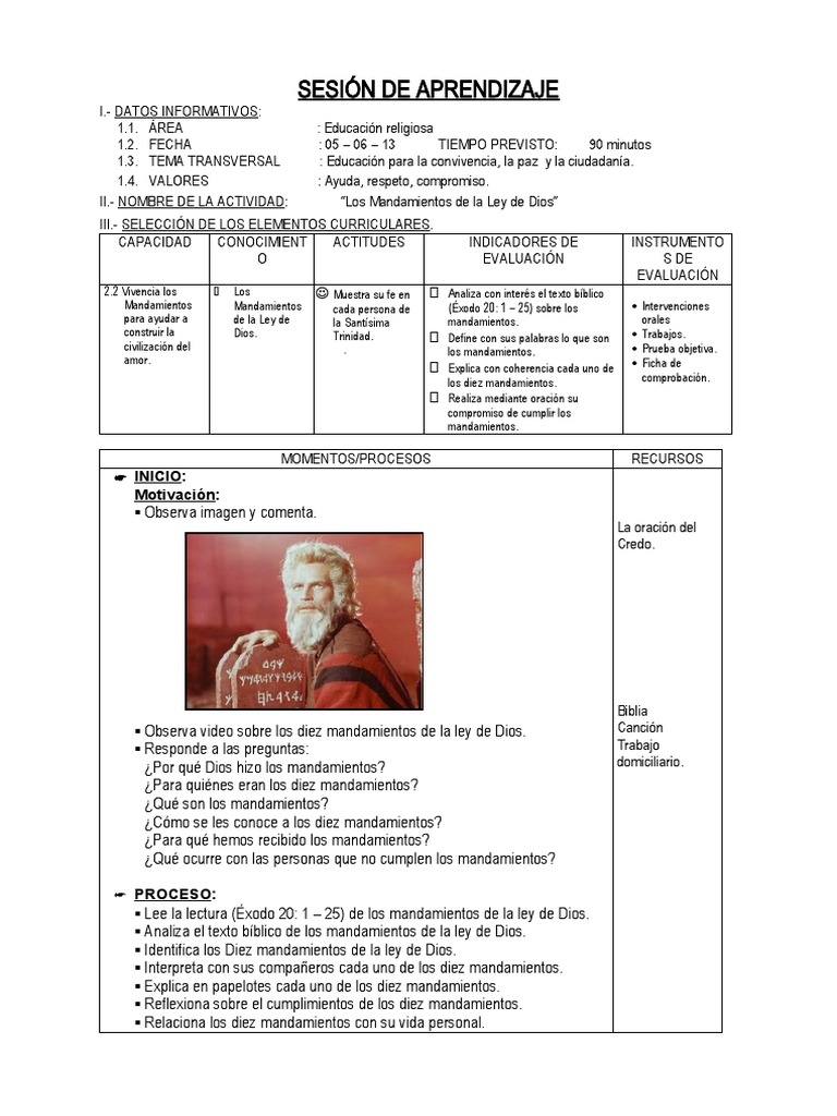 Actividades sobre los 10 Mandamientos | PDF | Diez Mandamientos