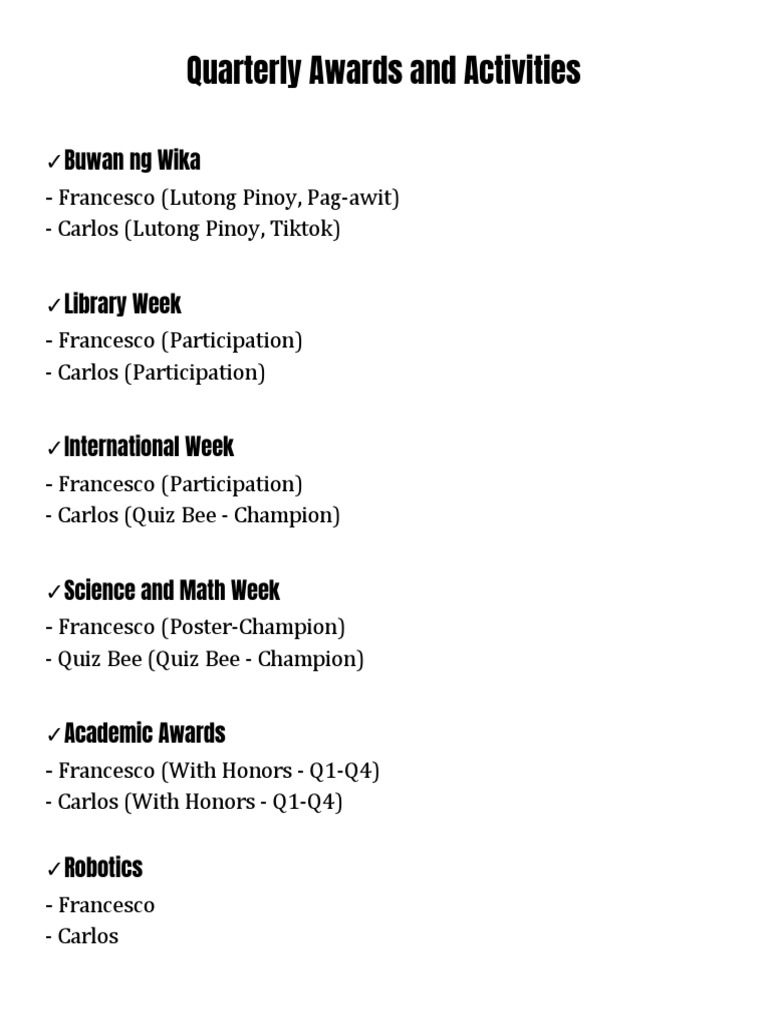 Quarterly Student Awards and Activities Report | PDF